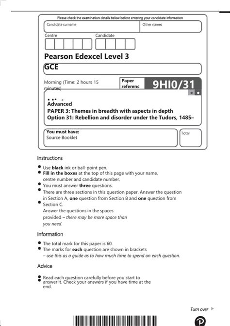 Pearson Edexcel Level GCE History Advanced PAPER Themes In Breadth With Aspects In Depth