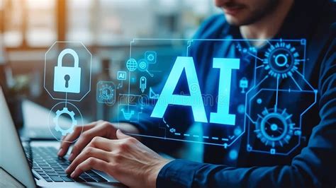 Man Using Laptop With Ai And Cybersecurity Elements Representing Digital Protection And