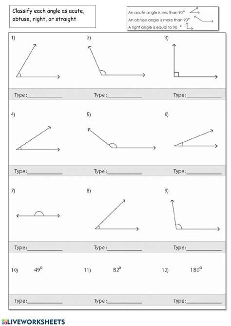 classify angles worksheet with corresponding parts