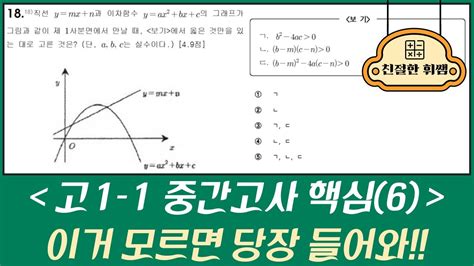 고1 1 중간고사 수학상 핵심기출6 이차함수의 그래프 이차함수와 직선의 교점 판별식 21부용 18번 Youtube