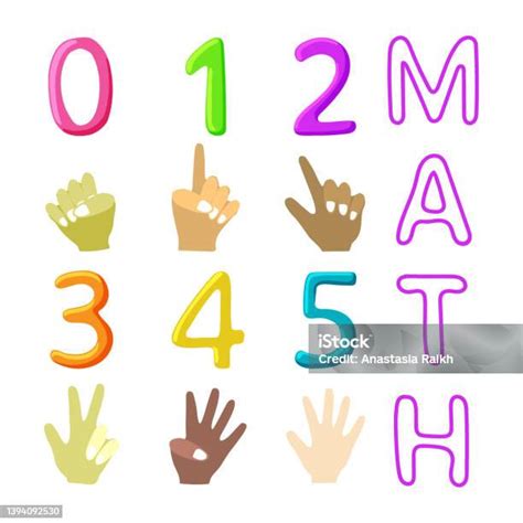 숫자 집합을 5로 설정하고 정신 수학 학교 스튜디오 수학 과정 창조적 인 어린이를위한 손가락 계산 수학 웹 및 모바일 웹 사이트 개발을위한 현대 디자인 벡터 일러스트 레이션