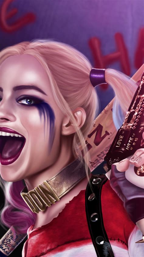 Download Wallpaper Girl Gun Villain Art Harley Quinn Margot Robbie