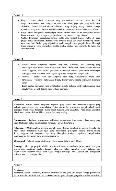 Manajemen Proyek UTS Nomor Lingkup Scope Adalah Pernyataan Yang Mendefinisikan Batasan