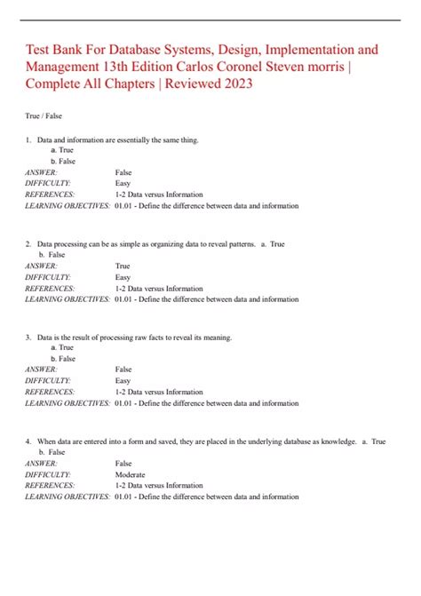 Test Bank For Database Systems Design Implementation And Management Th Edition Carlos