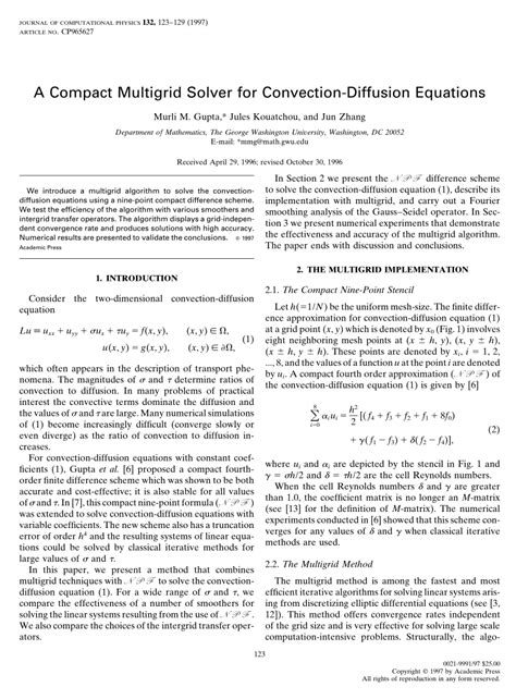 Pdf An Accurate And Stable Multigrid Method For Convection Diffusion