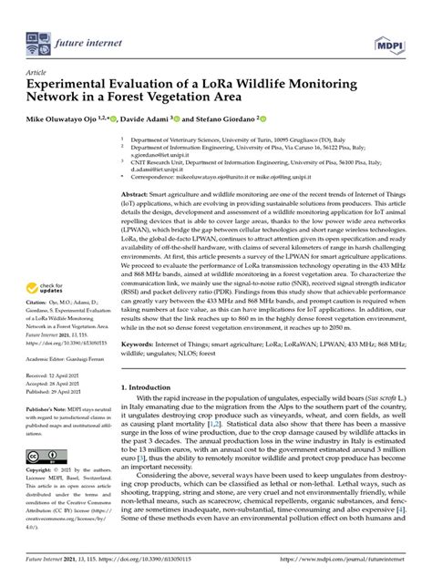 Experimental Evaluation Lora In Vegetation Area Pdf Internet Of Things Computer Science