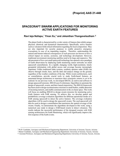 Pdf Spacecraft Swarm Applications For Monitoring Active Earth Features