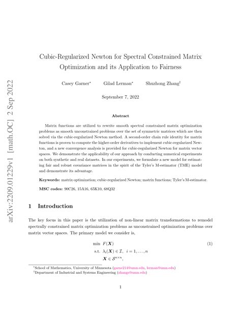 Pdf Cubic Regularized Newton For Spectral Constrained Matrix