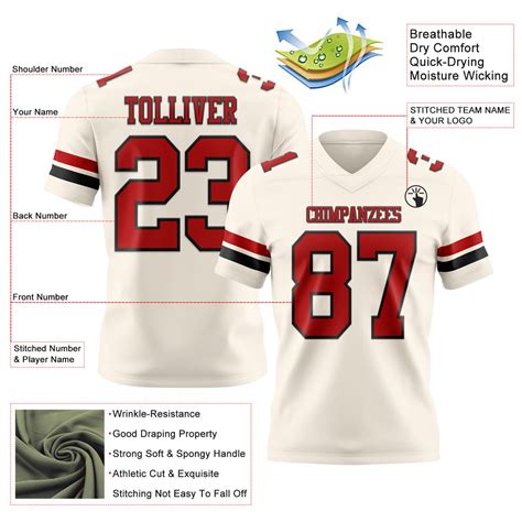 Custom Cream Red Black Mesh Authentic Football Jersey Free Shipping Fiitg