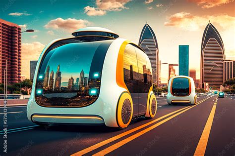 Route Of Robot Taxi Along Highways And Streets Autonomous City Transport Generative Ai Stock