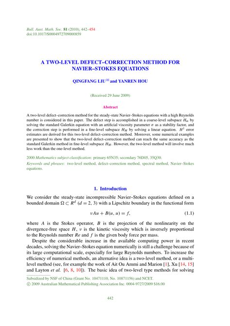 pdf a two level defect correction method for navier stokes equations