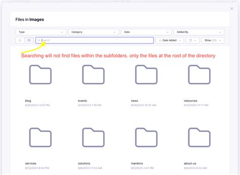 searching in file field type with subfolder no results · issue 3636