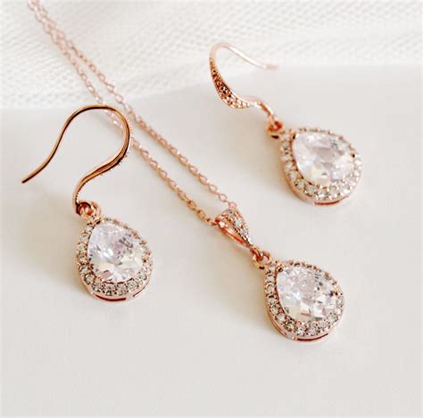 Rose Gold Bridal Jewelry Set Rose Gold Wedding Jewelry Set