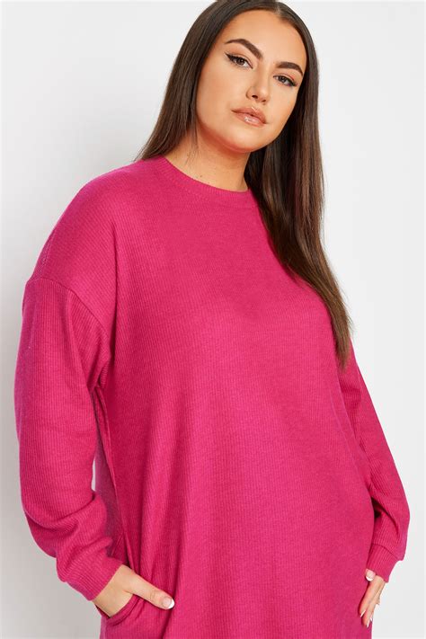 Yours Plus Size Pink Ribbed Soft Touch Jumper Dress Yours Clothing