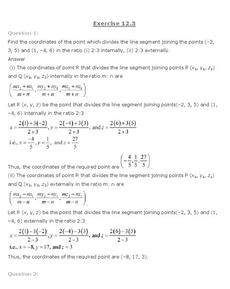 Maths Ch 12 Introduction To Three Dimensional Geometry Class 11 Ncert