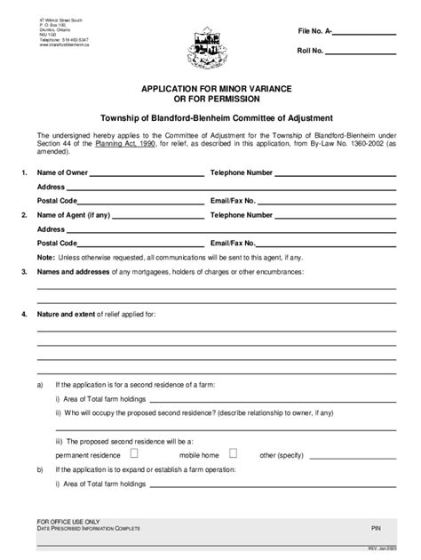 Fillable Online Fillable Online Minor Variance Application Township Of Fax Email Print