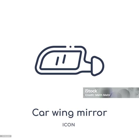 자동차 부품 개요 컬렉션에서 선형 자동차 날개 거울 아이콘입니다 얇은 라인 자동차 날개 거울 벡터 흰색 배경에 고립입니다 자동차 날개 거울 유행 그림 거리에 대한 스톡 벡터
