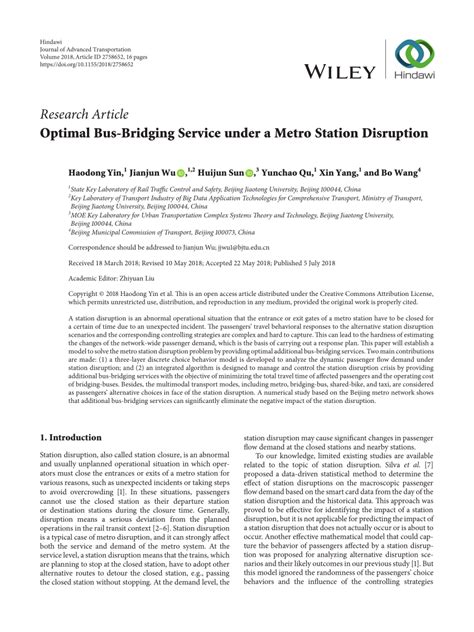 Pdf Optimal Bus Bridging Service Under A Metro Station Disruption