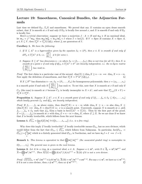 Algebraic Geometry Lecture 19 18 Algebraic Geometry I Lecture Lecture 19 Smoothness