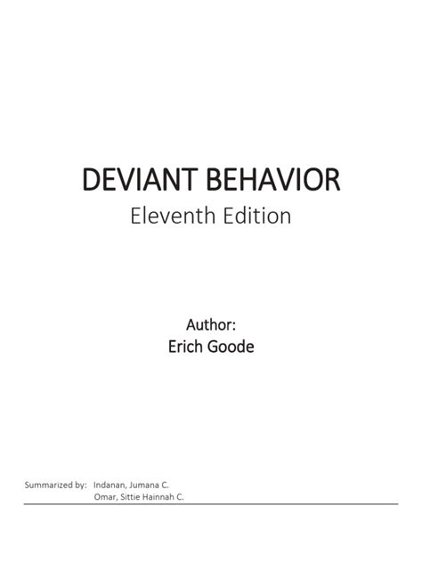 Deviant Behavior By Goode Summary Pdf Deviance Sociology Social Stigma