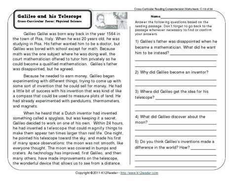 Free Reading Science Worksheets
