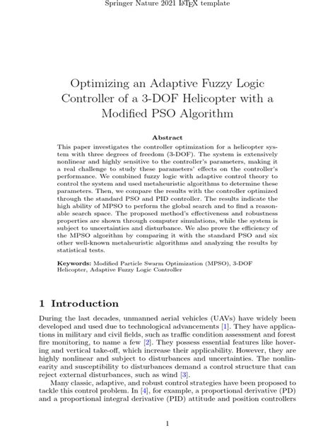 Optimizing An Adaptive Fuzzy Logic Controller Of A 3 Dof Helicopter