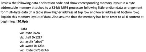 Review The Following Data Declaration Code And Show Corresponding Memory Layout In A Byte