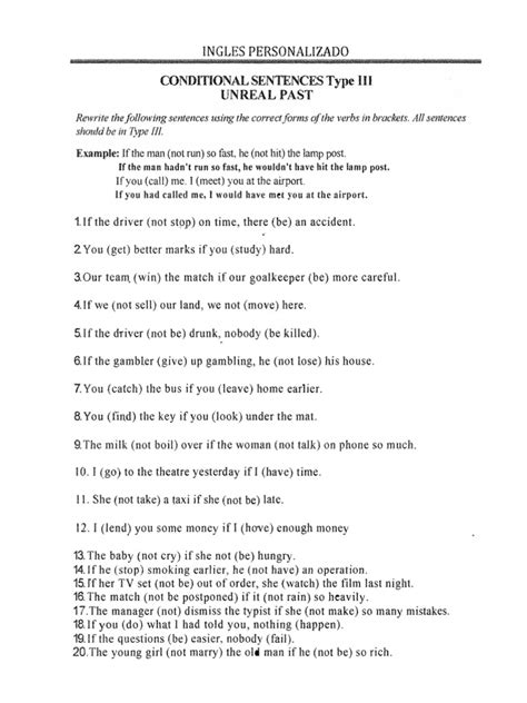 Conditional Sentences Type3 Unreal Past Pdf