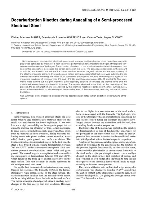 Decarburization Kinetics During Annealingil 44 618 Pdf Heat Treating Steel