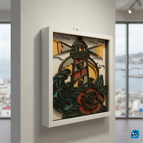 Lighthouse Wave Flower Shadow Box Svg Coastal Rose Layered Svg Ocean