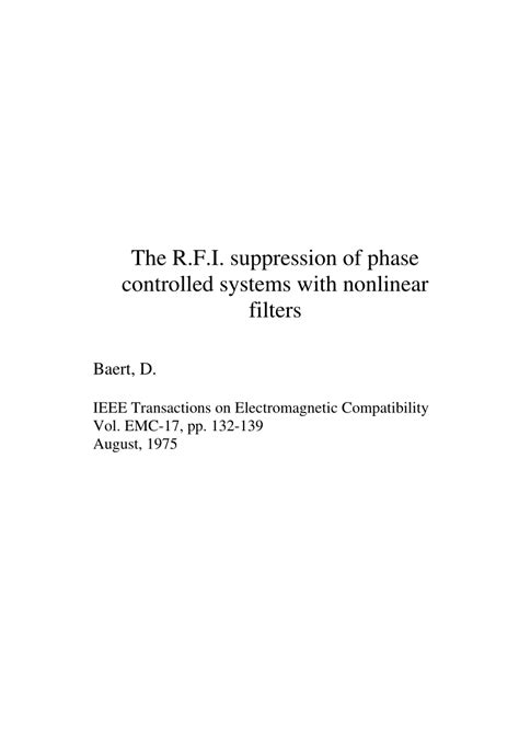 Pdf The Rfi Suppression Of Phase Controlled Systems With Nonlinear Filters