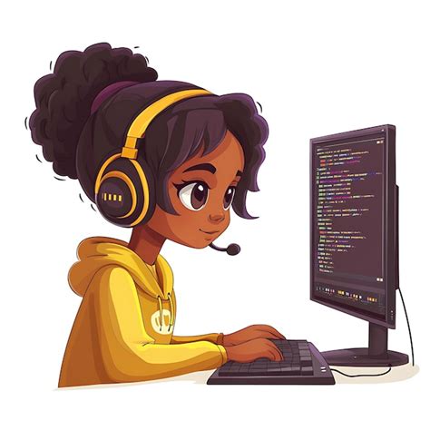 Black Woman Programmer Coding On Computer With Headphones Premium Ai Generated Image