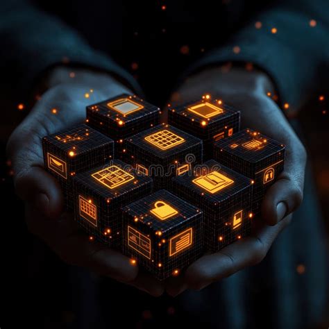 Hands Hold Glowing Digital Cubes Representing Secure Data Storage Tech