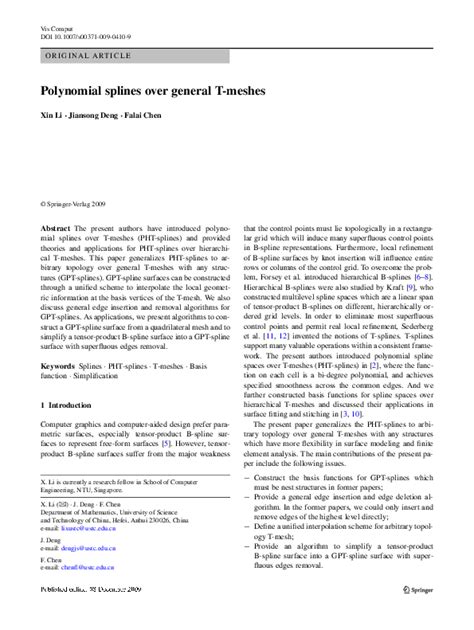 Pdf Polynomial Splines Over General T Meshes