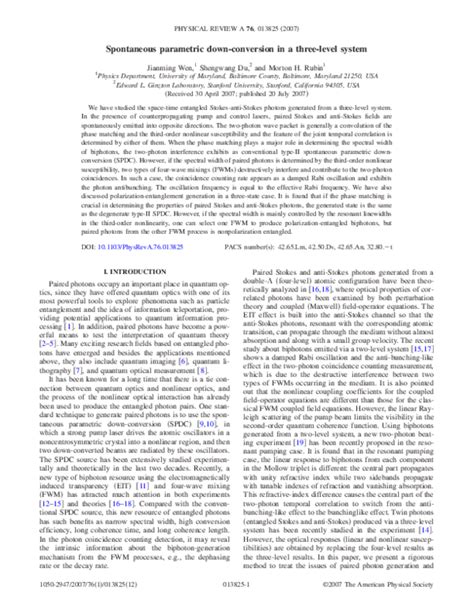 Pdf Spontaneous Parametric Down Conversion In A Three Level System