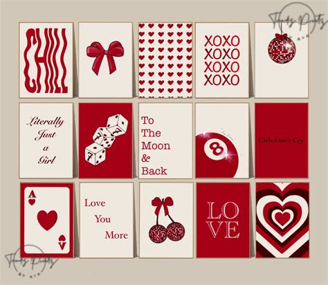 Trendy Retro Red Wall Art Set Of 15 Preppy College Dorm Decor Red