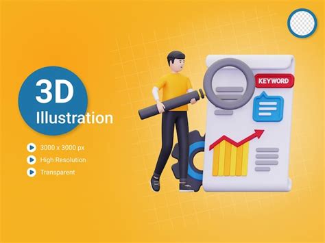 Premium Psd 3d Seo Keyword Research Illustration