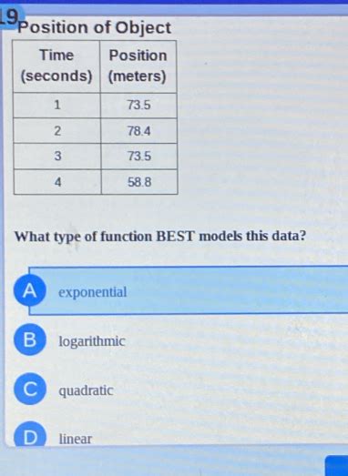 Solved 9 Position Of Object What Type Of Function Best Models This