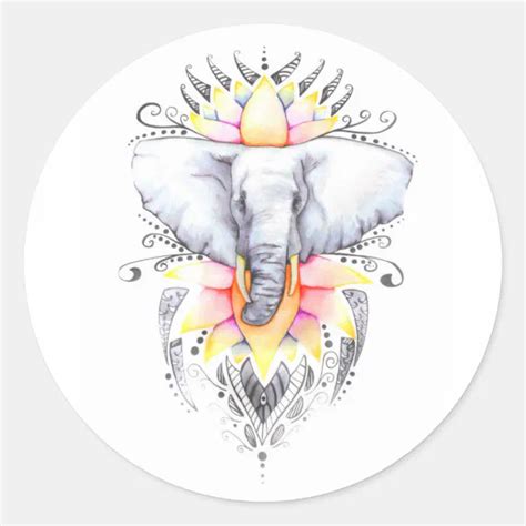 Elephant And Lotus Classic Round Sticker Zazzle