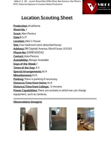 Location Scouting Sheet House Docx
