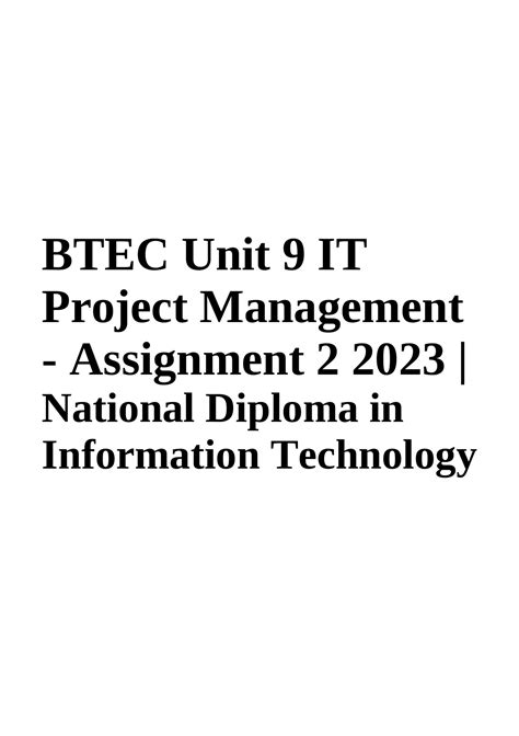 Btec Unit 9 It Project Management Assignment 2 2023 National Diploma In Information