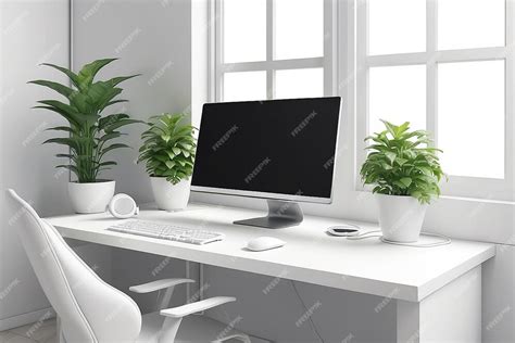 Modern Workplace With A Blank Computer Monitor Keyboard And Mouse In