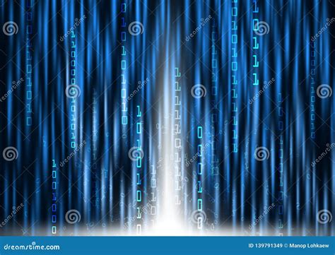 Futuristic Stream Of Binary Code On Blue Glowing Light Background Computer Technology Concept