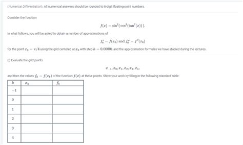 Solved Numerical Differentiation All Numerical Answers Chegg