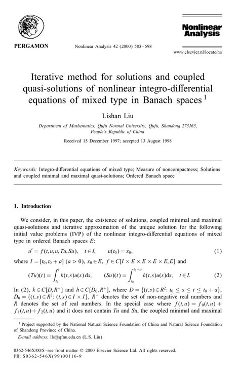Pdf Iterative Method For Solution And Coupled Quasi Solutions Of Nonlinear Integro