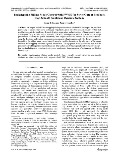 PDF Backstepping Sliding Mode Control With FWNN For Strict Output Feedback Non Smooth