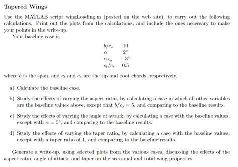 Tapered Wings Use The Matlab Script Wingloadingm