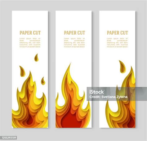 불이 붙은 흰색 배너의 수직 세트 종이 스타일로 레이어드 된 디자인 텍스트에 대 한 배치 벡터 3차원 형태에 대한 스톡 벡터 아트 및 기타 이미지 Istock
