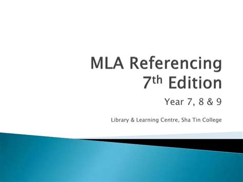 PPT MLA Referencing Th Edition PowerPoint Presentation Free Download ID