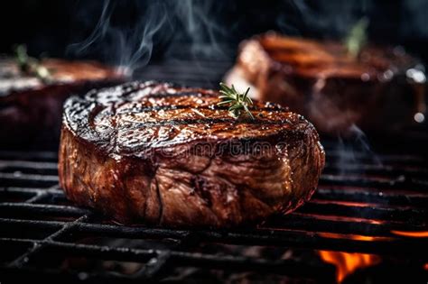 Juicy Grilled Steak Close Up View Of Perfectly Cooked Meat On Grid Ai Generated Stock